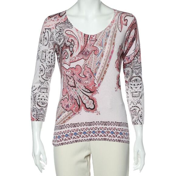 Etro | Sweaters | Etro Pink Paisley Printed Silk Knit Sweater L | Poshmark
